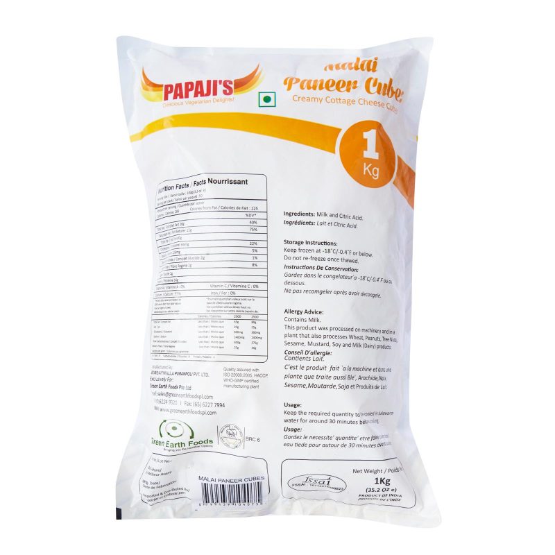 Papaji Malai Paneer Cubes – 1kg - Green Earth foods